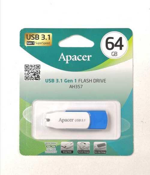 Флешка USB 3.1 64Gb Apacer AH357 Blue/White