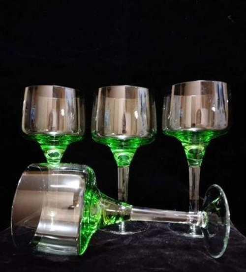 Бокалы зелёное (урановое) стекло. СССР хх век