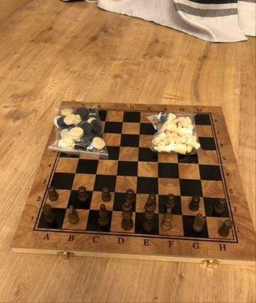Шахматы деревянные 40x40 нарды шашки 3 в 1