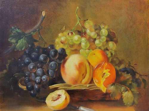Картина "Натюрморт с виноградом и персиками"