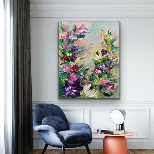 Картина маслом цветы абстракция «Вальс цветов»