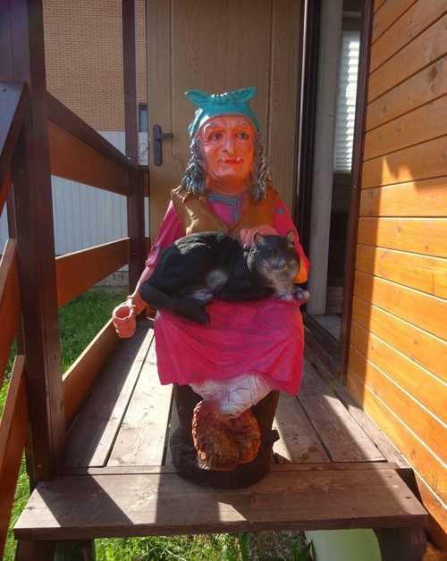 Садовая фигу Баба-Яга с котом