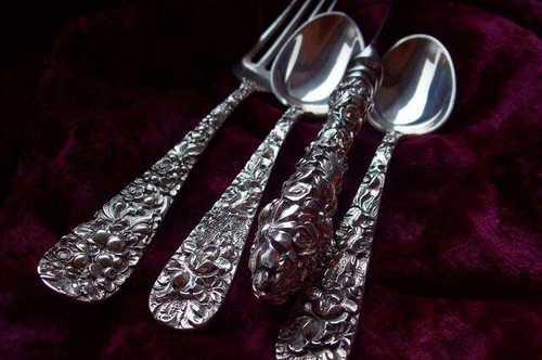 Старинные серебряные ложки нож вилка 925 серебро