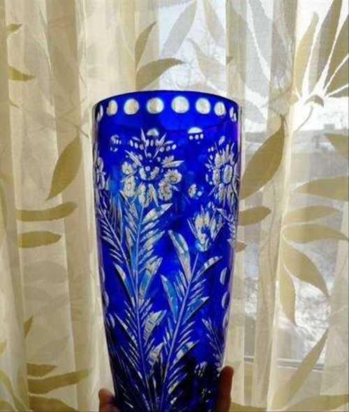 Хрустальная ваза кобальт