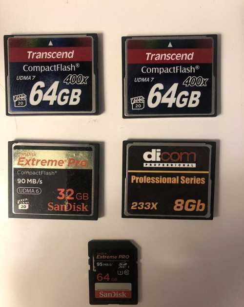 CF флешки 64gb Transcend и SanDisk
