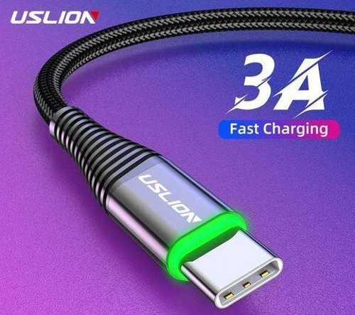 Кабель USB/C с подсветкой uslion LED 3A