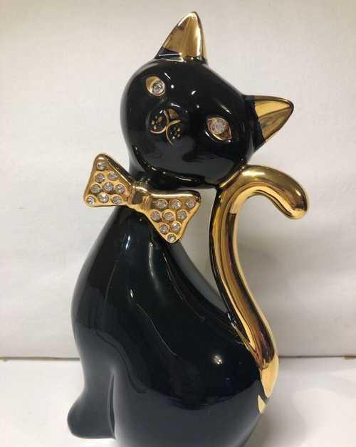 Статуэтка кошка чёрная с золотом