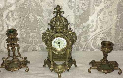 Антикварные часы и подсвечники бронза оникс 19 век