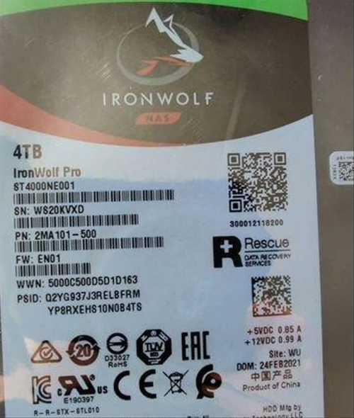 Жесткий диск seagate Ironwolf Pro ST4000NE001, 4тб