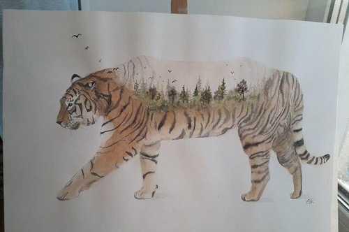 Картина акварелью "Тигр"
