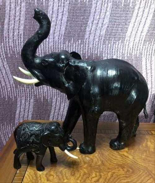 Слон статуэтка хобот вверх кожа ручная работа
