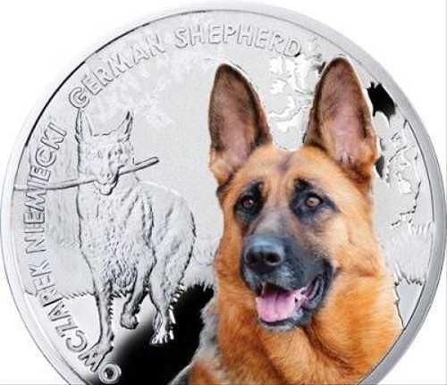 Монета Собака Немецкая овчарка Ag Ниуэ 2014 футляр