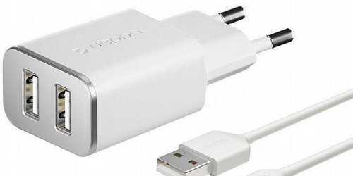 Сзу 2 USB 2.4А + кабель Lightning, MFI Deppa white