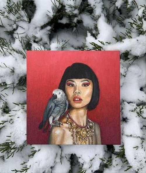 Картина маслом «Девушка с попугаем»