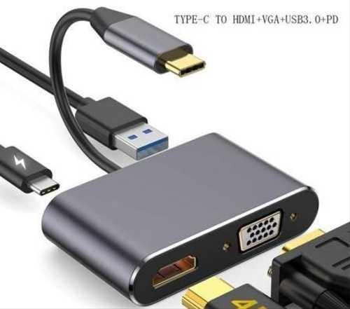 Преобразователь USB-C) hdmi+VGA+USB3.0+USB-C