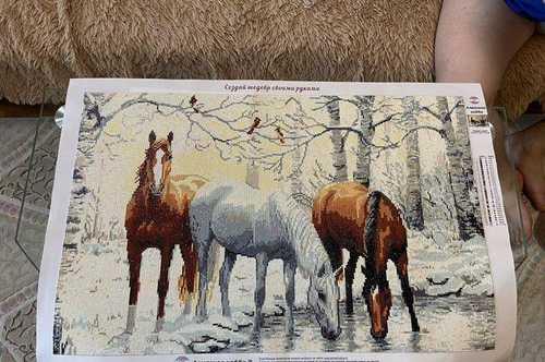 Картина из алмазной мозаики «лошади зимой» 45*70