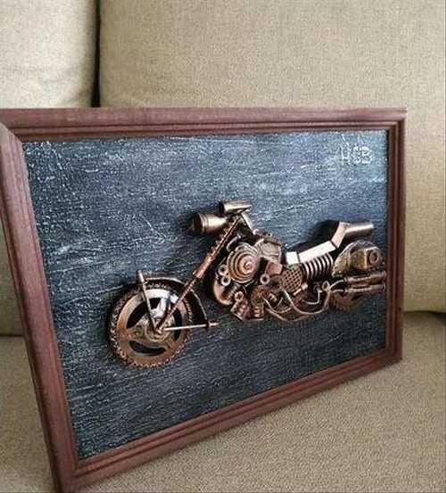 Интерьерная картина панно мотоцикл. Стимпанк