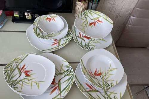 Новые фарфоровые тарелки и салатник Domenik Bamboo