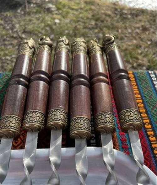 Набор шампуров (Звери и охота) с деревяной ручкой