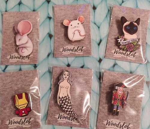 Деревянные броши Woodslot 6шт