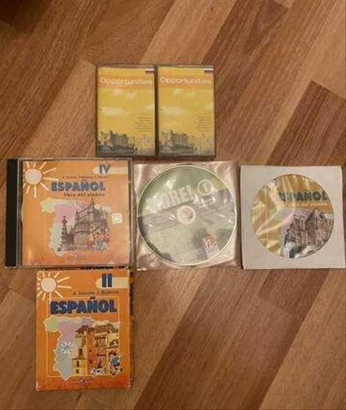 CD и кассеиы для изучения испанского и английского