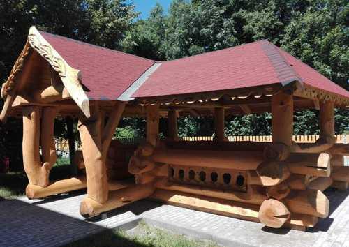 Беседка в диком стиле из бревна