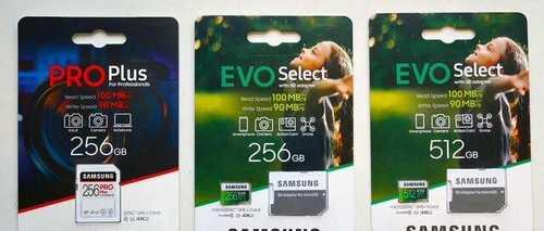 Карты памяти Samsung MicroSD 512Gb, SD 256Gb новые