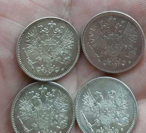 Серебряные монеты 50 пенни 4 штуки