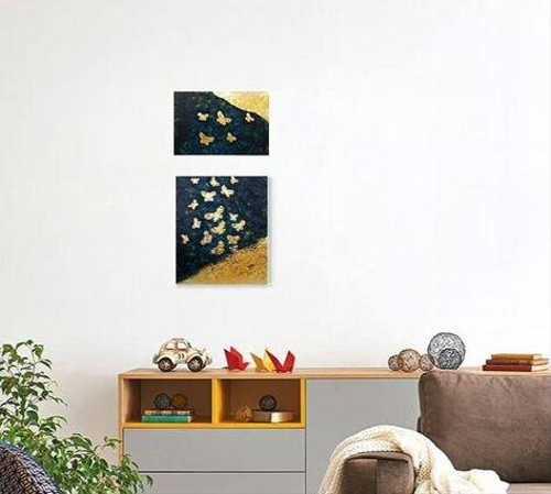 Картина "Золотые бабочки". Диптих