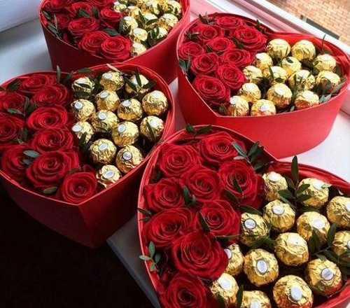Подарочный набор Розы и Конфеты (цветы и ферреро)