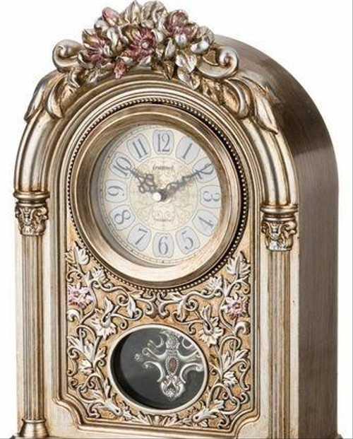 Lefard часы настольные кварцевые С маятником золотые цветы 25,5*11,5*36,5 см. диаметр циферблата10 см