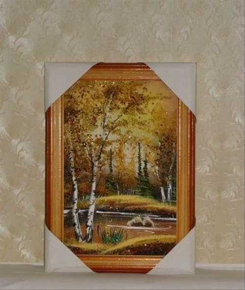 Картина из янтарной крошки размер 24 х 34 см