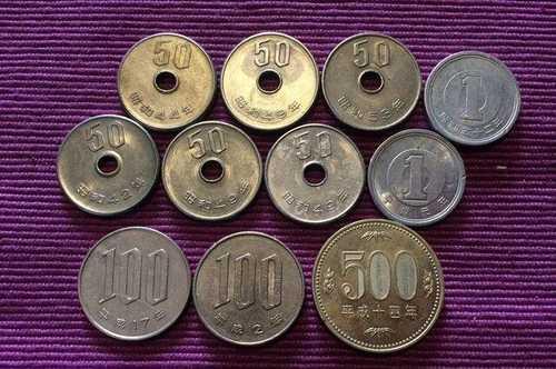 Монеты японии 50, 100, 500 Йен