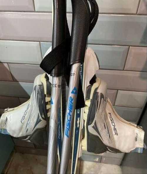 Fischer комплект лыжи, палки, ботинки 36