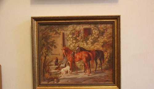Репродукция картины «Лошади у крыльца"