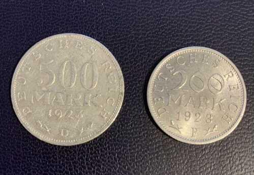 Лот 500 и 200 марок 1923 Германия