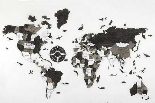 Деревянная карта мира (настенный декор)