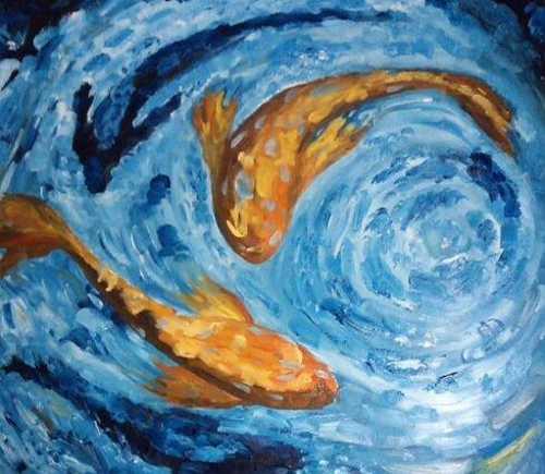 Картина "Золотые рыбки" 40 на 40 см