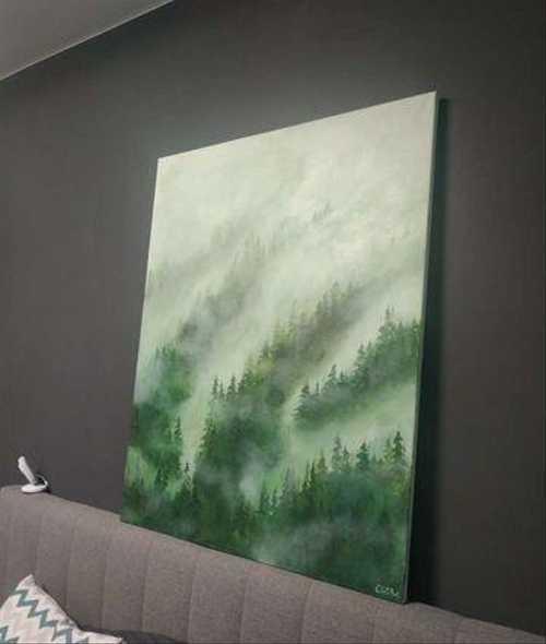 Большая картина "Туманный лес. Утро"