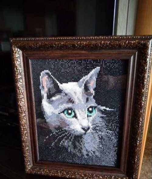 Картина, алмазная мозайка (вышивка) кошка