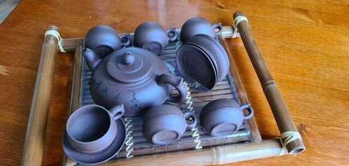 Чайный сервиз глиняный с подносом