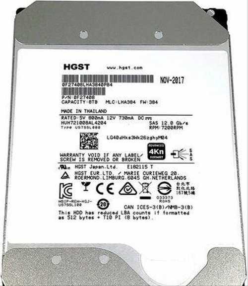 Жёсткий диск HDD 8Tb SAS hgst HUH721008AL4204