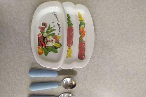 Набор детской посуды (тарелочка и приборы tescoma)