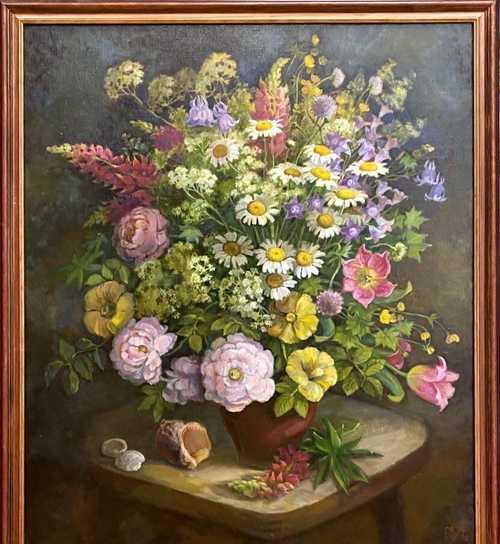 Картина цветы «Букет с розами и ромашками»