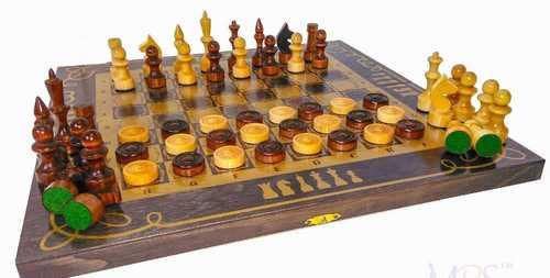 Шахматы обиходные деревянные 2 в 1 новые доставка