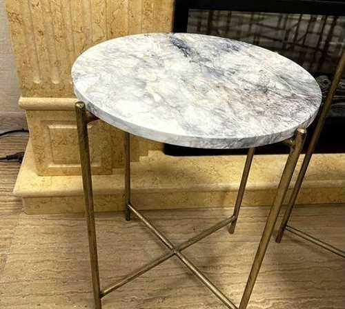 Столик из мрамора и металла кофейный лофт