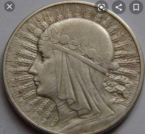 Польская монета 10 златых 1932 года