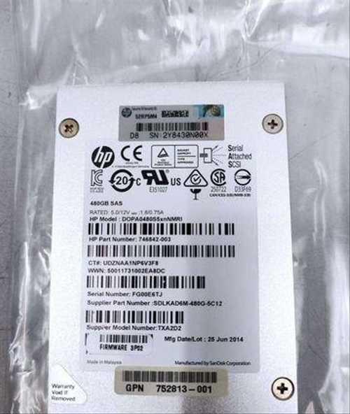Жесткий диск HP 480GB SAS SSD 2.5" 3PAR 746842-003