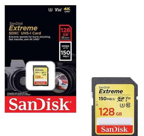 Карта памяти Sandisk sdxc 128Gb extreme 4K V30 U-3