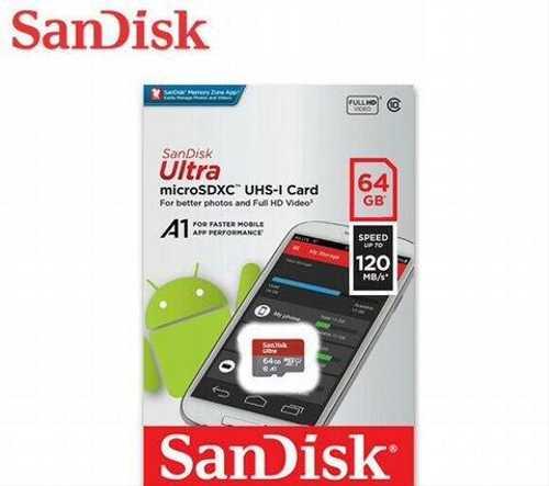 Карта памяти sdhc Micro SanDisk 64GB 120Mb/s